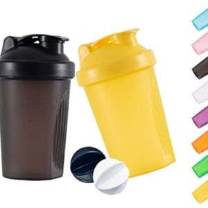 GAISHION Shaker Bottle Protein Shakes and 16-Ounce/400ML Shaker Bottle with Whisk Balls,Free of BPA plastic (Black+Yellow(2PCS))