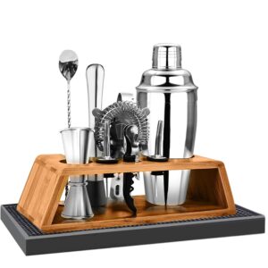 mixology bartender kit cocktail shaker set - bar mat with stand, essential bar accessories and barware for the home bar set bartending kit and drink mixing tools | drink shaker cocktail set