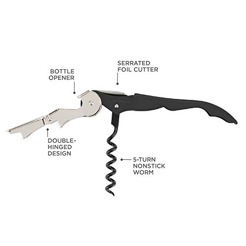 True TrueTap Soft Touch Double Hinged Waiter’s Corkscrew, Stainless Steel Wine Key with Foil Cutter, Multicolor