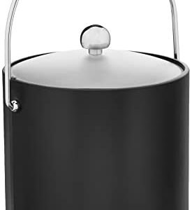 Kraftware Bartenders Choice Fun Colors Collection Ice Bucket 3-Quart, Black, Double Wall Construction, Keep Ice Perfectly Chilled, Hotel Ice Bucket, Guest Room Bar Area Ice Bucket, Bale Handle