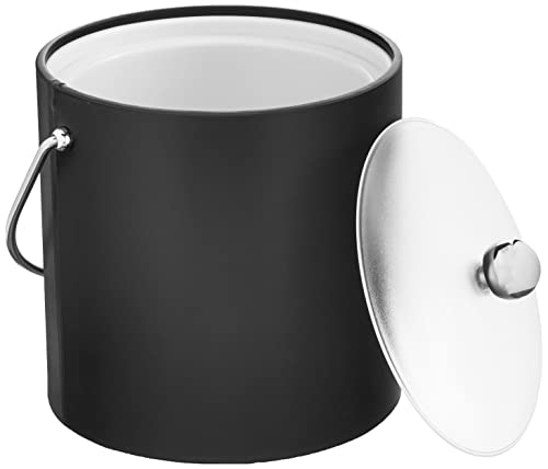 Kraftware Bartenders Choice Fun Colors Collection Ice Bucket 3-Quart, Black, Double Wall Construction, Keep Ice Perfectly Chilled, Hotel Ice Bucket, Guest Room Bar Area Ice Bucket, Bale Handle