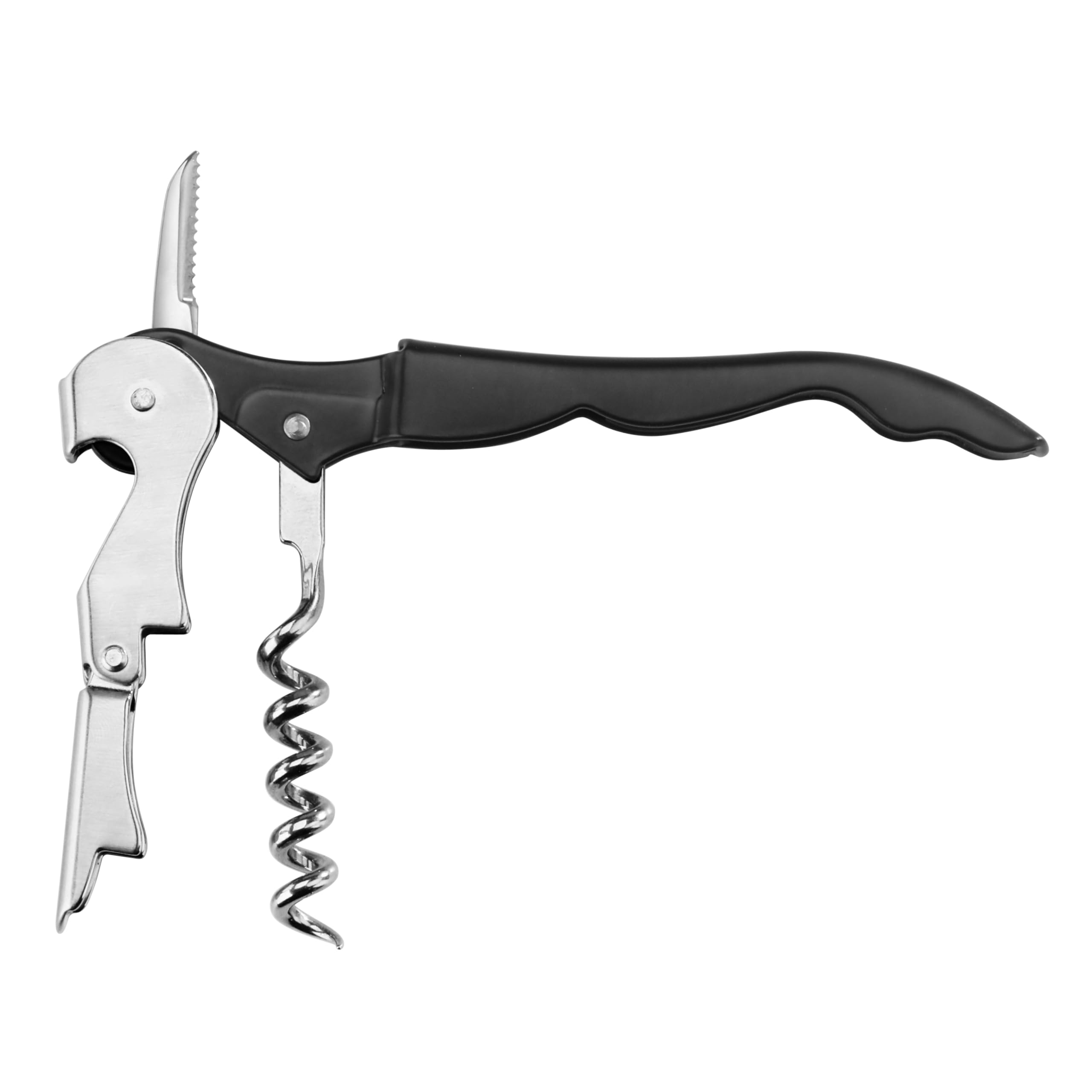 New Star Foodservice 48223 Folding Waiters Wine Bottle Corkscrew Beer Cap Opener with Plastic Bird Style Handle, Black