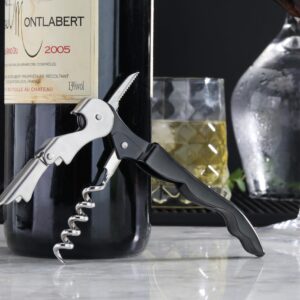 New Star Foodservice 48223 Folding Waiters Wine Bottle Corkscrew Beer Cap Opener with Plastic Bird Style Handle, Black