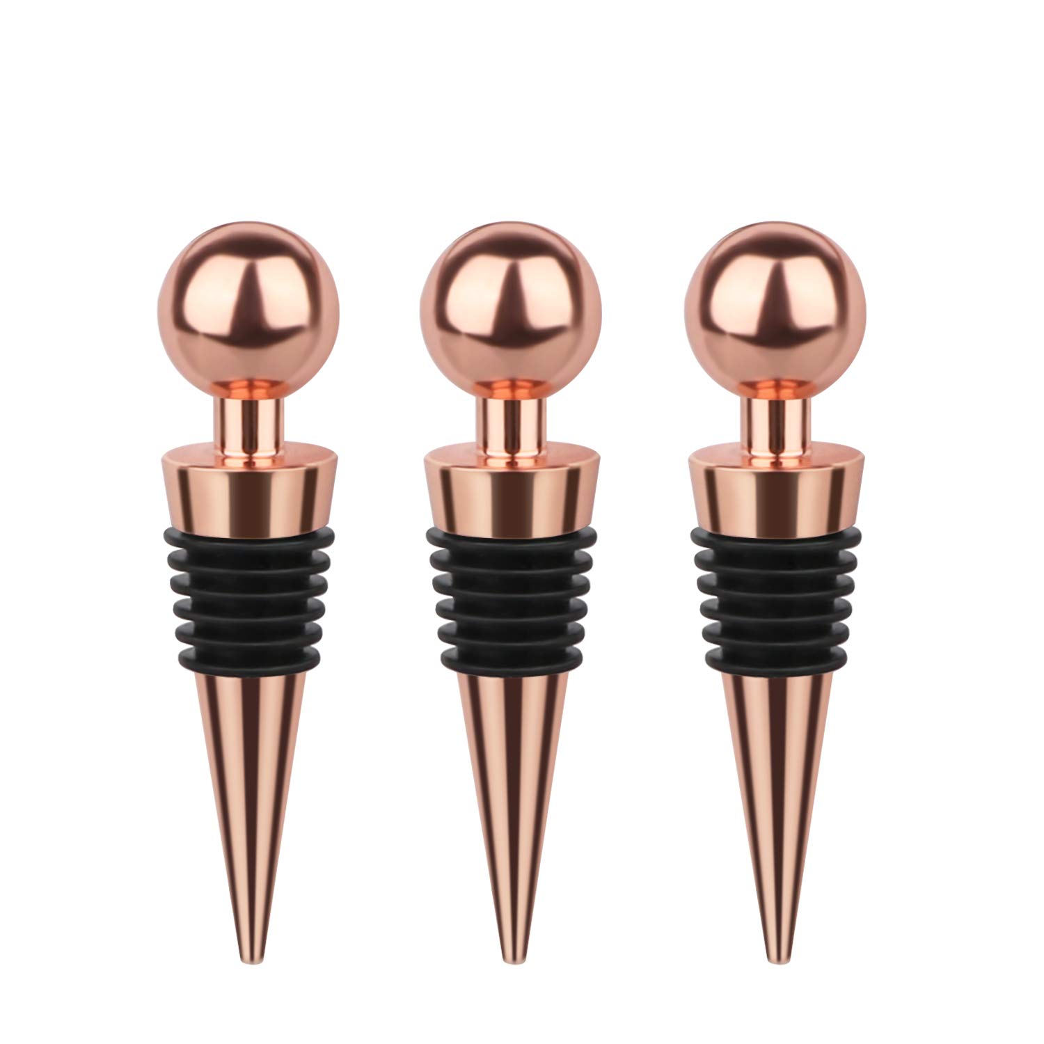 3 Pcs Wine Stopper Bottle Stopper Wine Saver, Yimerlen Silicone Vacuum Wine Bottle Corks, Reusable Wine Stopper Used for Bar, Holiday Party Keep Wine Fresh Suitable for Standard Bottle (Rose Gold)