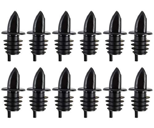 (Pack of 12) Black Free-Flow Liquor Pourer, Bottle Pour Spouts by Tezzorio