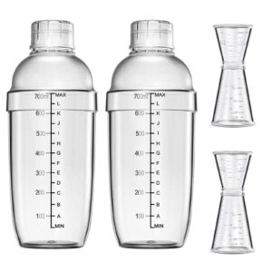 4 pcs clear cocktail shaker set 2 pcs plastic bar shaker with 2 pcs plastic cocktail double measuring jigger