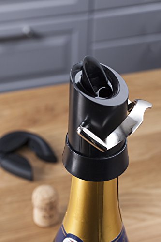 Vacu Vin Champagne Saver & Server - Black - 1 Stopper-Pourer - Keep Champagne Fresh for Up to a Week with Airtight Seal - Vacuum Pump with Champagne Bottle Stopper and Pourer