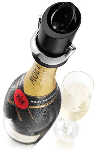 Vacu Vin Champagne Saver & Server - Black - 1 Stopper-Pourer - Keep Champagne Fresh for Up to a Week with Airtight Seal - Vacuum Pump with Champagne Bottle Stopper and Pourer