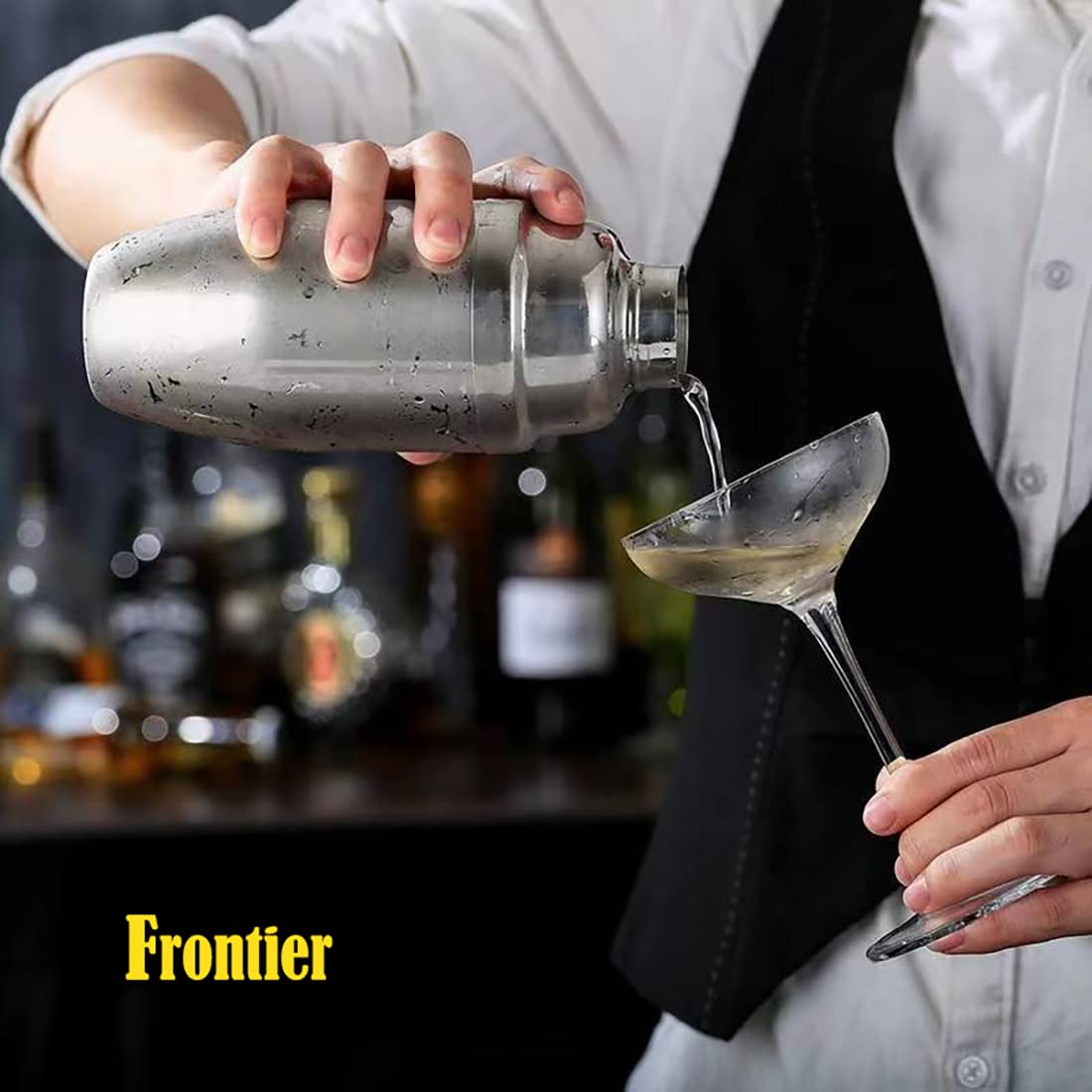 FRONTIER Cocktail Wine Shaker Stainless Steel Martini Shaker with Cap and Strainer Drink Mini Shaker 10OZ