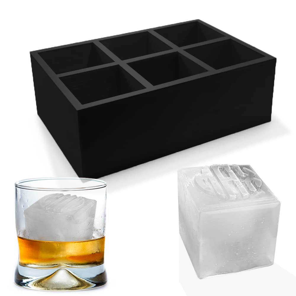 Personalized Silicone Ice Cube Mold Tray with Monogram text initials for Whiskey and Cocktails - 2 Inch Ice Cubes, Ideal for Customized Whisky Bartending Party - Perfect Gift for him