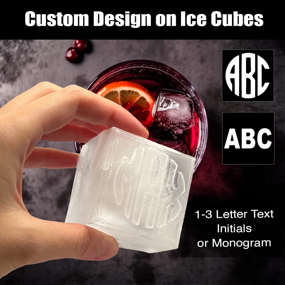 Personalized Silicone Ice Cube Mold Tray with Monogram text initials for Whiskey and Cocktails - 2 Inch Ice Cubes, Ideal for Customized Whisky Bartending Party - Perfect Gift for him