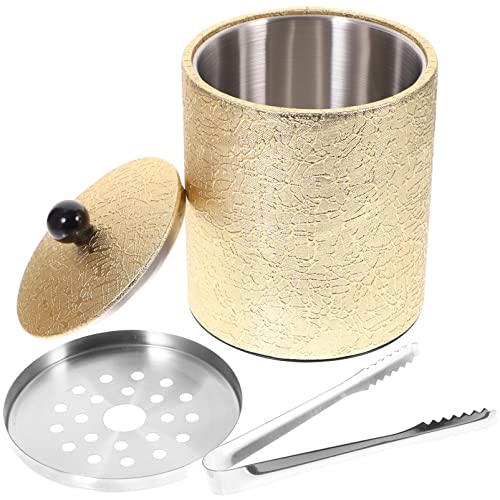 YARNOW Stainless Steel Ice Bucket with Lid and Ice Tong Ice Bucket Champagne Wine Bucket for Cocktail Bar Whisky Wine Gold