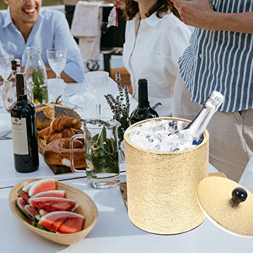 YARNOW Stainless Steel Ice Bucket with Lid and Ice Tong Ice Bucket Champagne Wine Bucket for Cocktail Bar Whisky Wine Gold