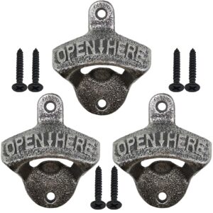 3pcs cast iron wall mounted bottle opener vintage beer bottle opener suitable for bars ktv hotels homes (silver)