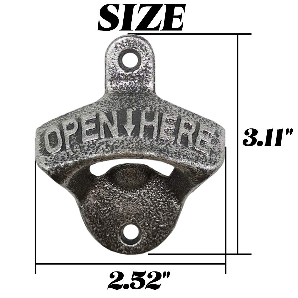 3PCS Cast Iron Wall Mounted Bottle Opener Vintage Beer Bottle Opener Suitable for Bars KTV Hotels Homes (Silver)