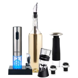 secura 12-piece wine accessories set electric wine opener, wine foil cutter, wine aerator, wine saver vacuum pump and 2 wine stoppers