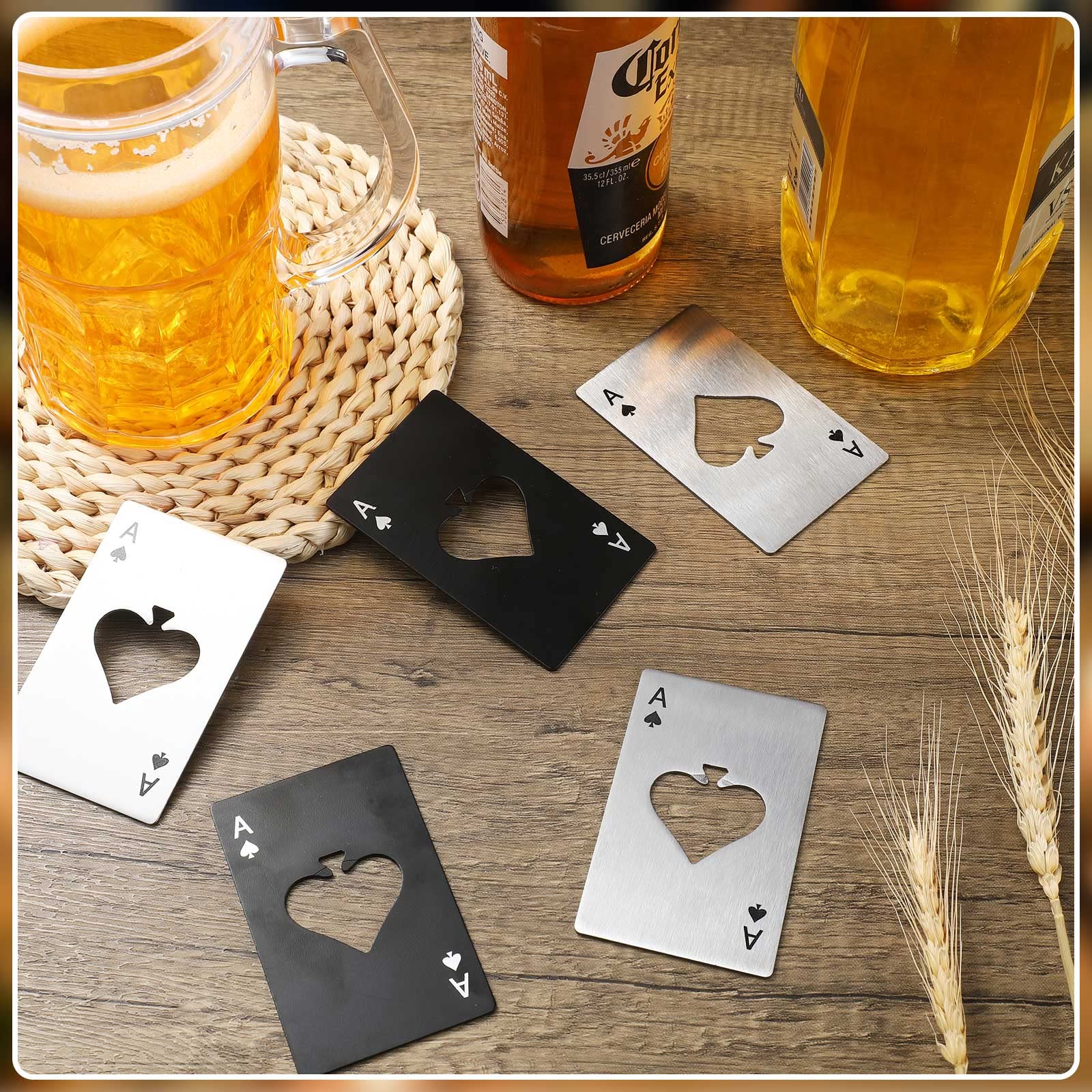 100 Pieces Stainless Steel Card Bottle Openers Bulk Metal Card Beer Bottle Openers Groomsmen Wallet Bottle Opener for Wedding Party Bridesmaid Favors Gifts (Silver, Black, Poker Card)