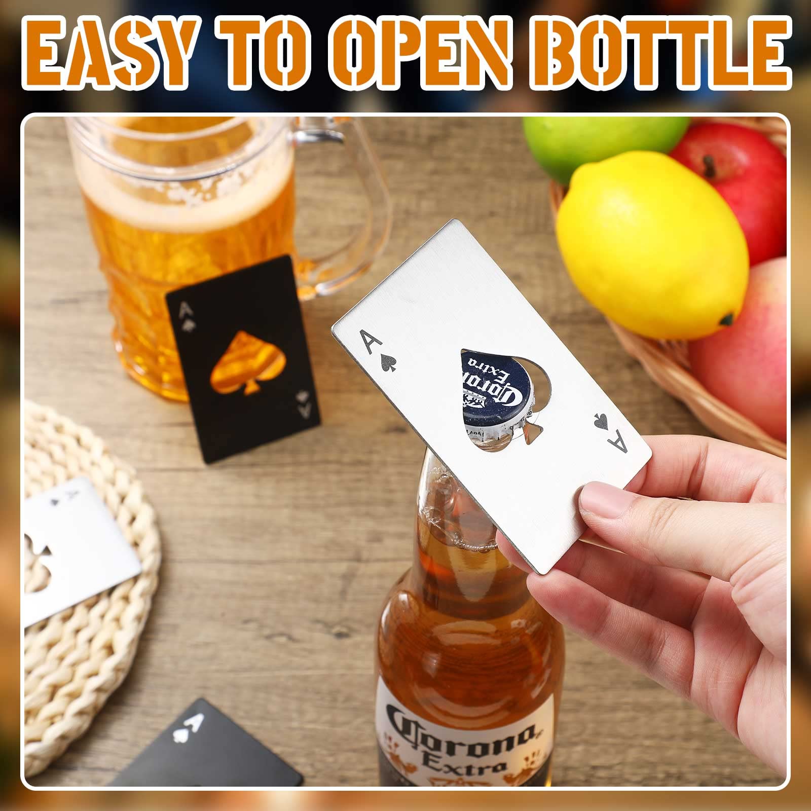 100 Pieces Stainless Steel Card Bottle Openers Bulk Metal Card Beer Bottle Openers Groomsmen Wallet Bottle Opener for Wedding Party Bridesmaid Favors Gifts (Silver, Black, Poker Card)