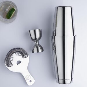 Derrison Boston Shaker Set: 18oz & 28oz Premium Weighted and Unweighted Cocktail Shaker Set with Hawthorne Strainer, Heavy Duty Stainless Steel Bar tools