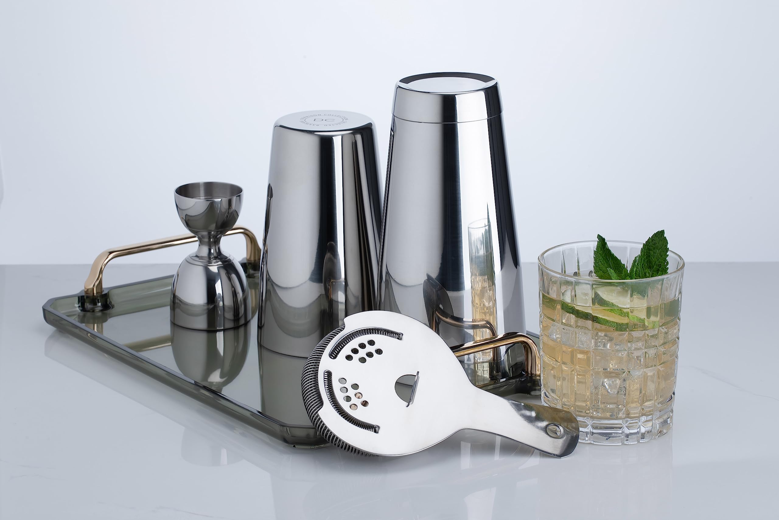 Derrison Boston Shaker Set: 18oz & 28oz Premium Weighted and Unweighted Cocktail Shaker Set with Hawthorne Strainer, Heavy Duty Stainless Steel Bar tools