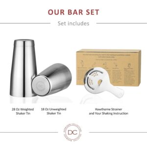 Derrison Boston Shaker Set: 18oz & 28oz Premium Weighted and Unweighted Cocktail Shaker Set with Hawthorne Strainer, Heavy Duty Stainless Steel Bar tools