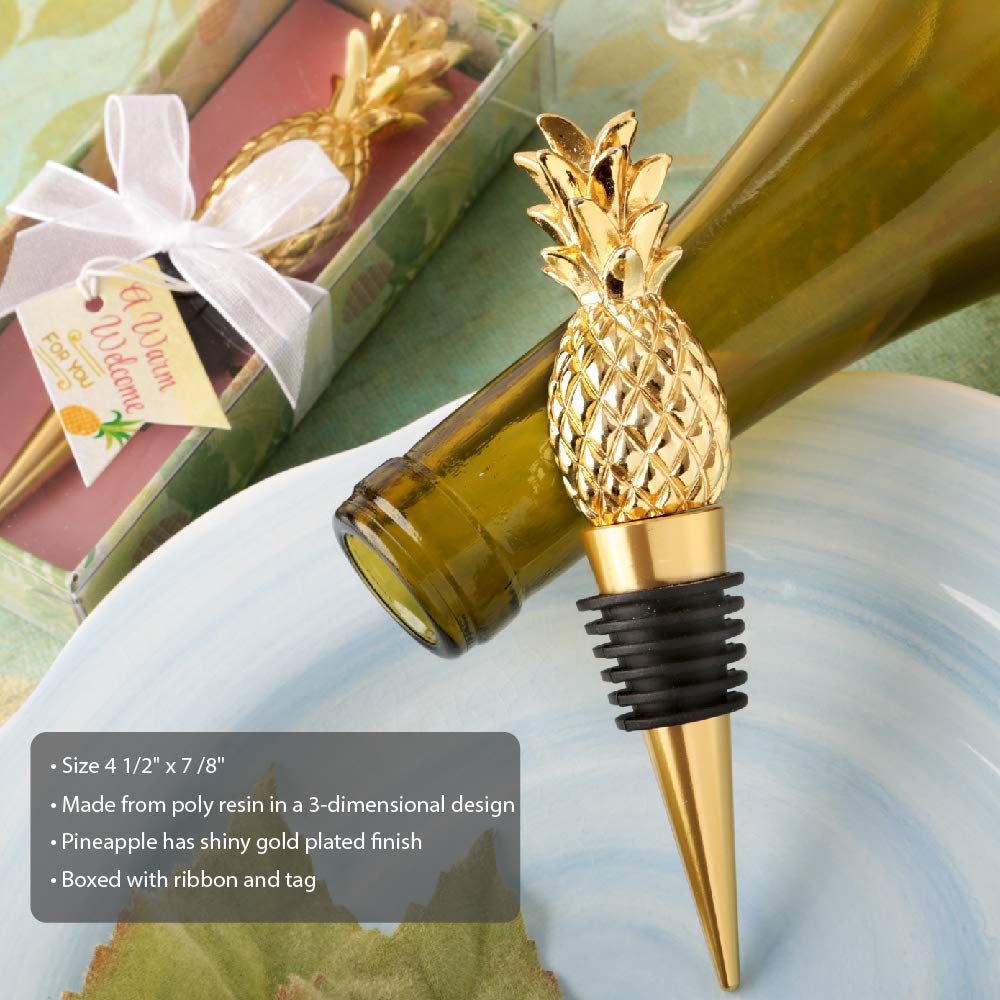 FASHIONCRAFT 1973 Pineapple Themed Gold Wine Bottle Stopper, Wine Themed Favors, Beach Themed Event Favor, 1 Piece