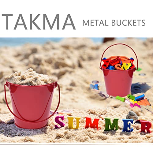 TAKMA Colored Metal Buckets with Handle - 6 Pack 6 Inch Galvanized Iron Pail Bucket for Kids,Classroom,Crafts,and Party Favors (Red, 6" Top)