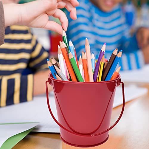 TAKMA Colored Metal Buckets with Handle - 6 Pack 6 Inch Galvanized Iron Pail Bucket for Kids,Classroom,Crafts,and Party Favors (Red, 6" Top)