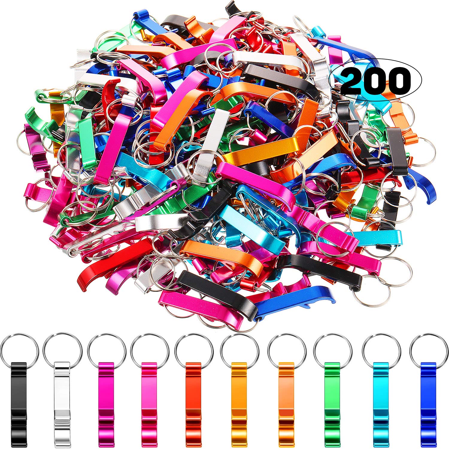 200 Pieces Bottle Opener Keychain Bulk Multicolor Aluminum Key Chain Beer Can Bottle Opener Beverage Metal Bottle Opener for Wedding Bartender Christmas Party Favors