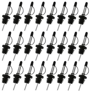 24 pack liquor bottle pourers, stainless steel olive oil dispenser spout, olive oil spout with siamese rubber dust caps, bottle pourers for pouring liquids, wine, olive oil, vinegar, syrup