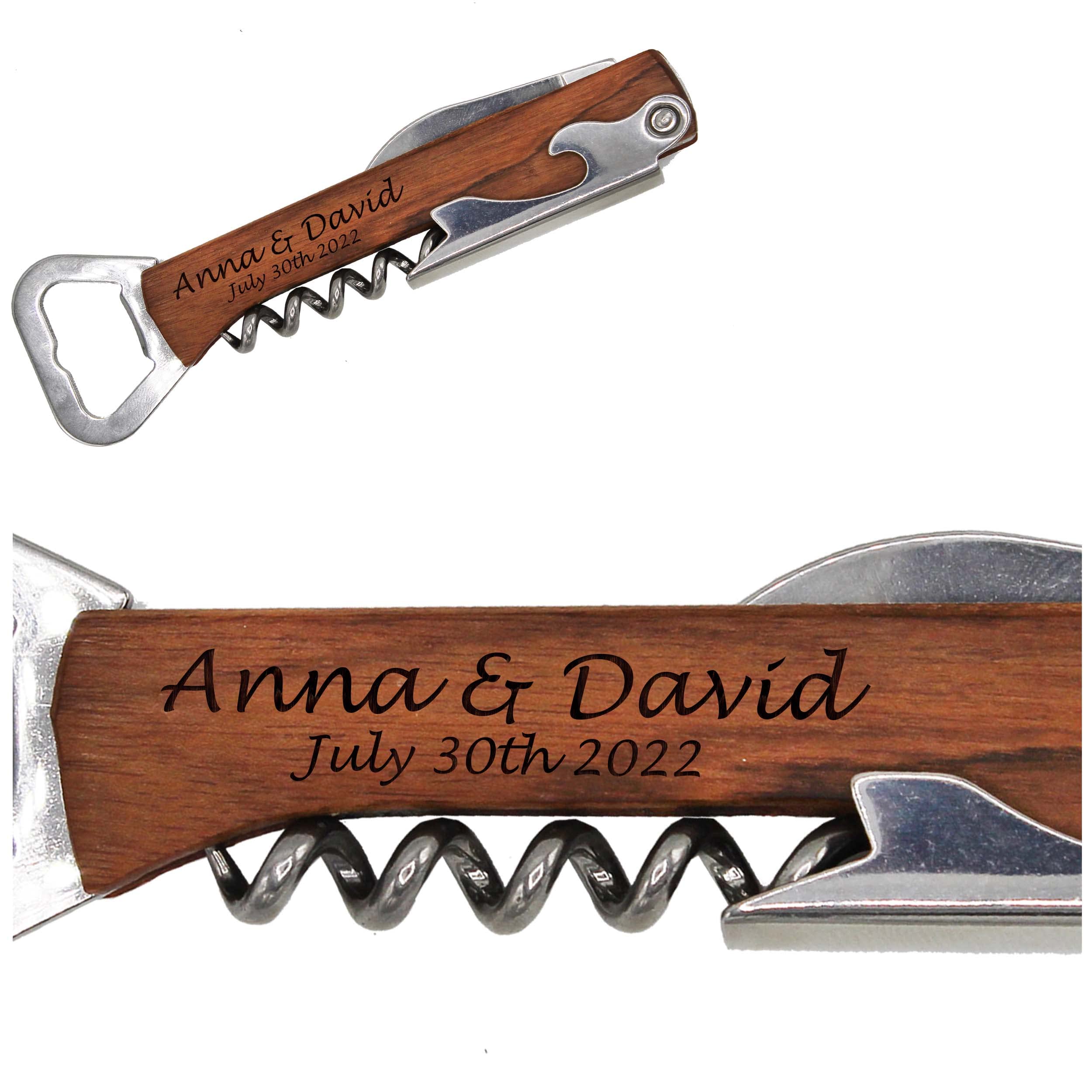 Personalized Corkscrew Wedding Favor Gifts - Custom Engraved Wine and Beer Corkscrew Multi-Tool Set for Bridal Shower, Reception, Party (1)