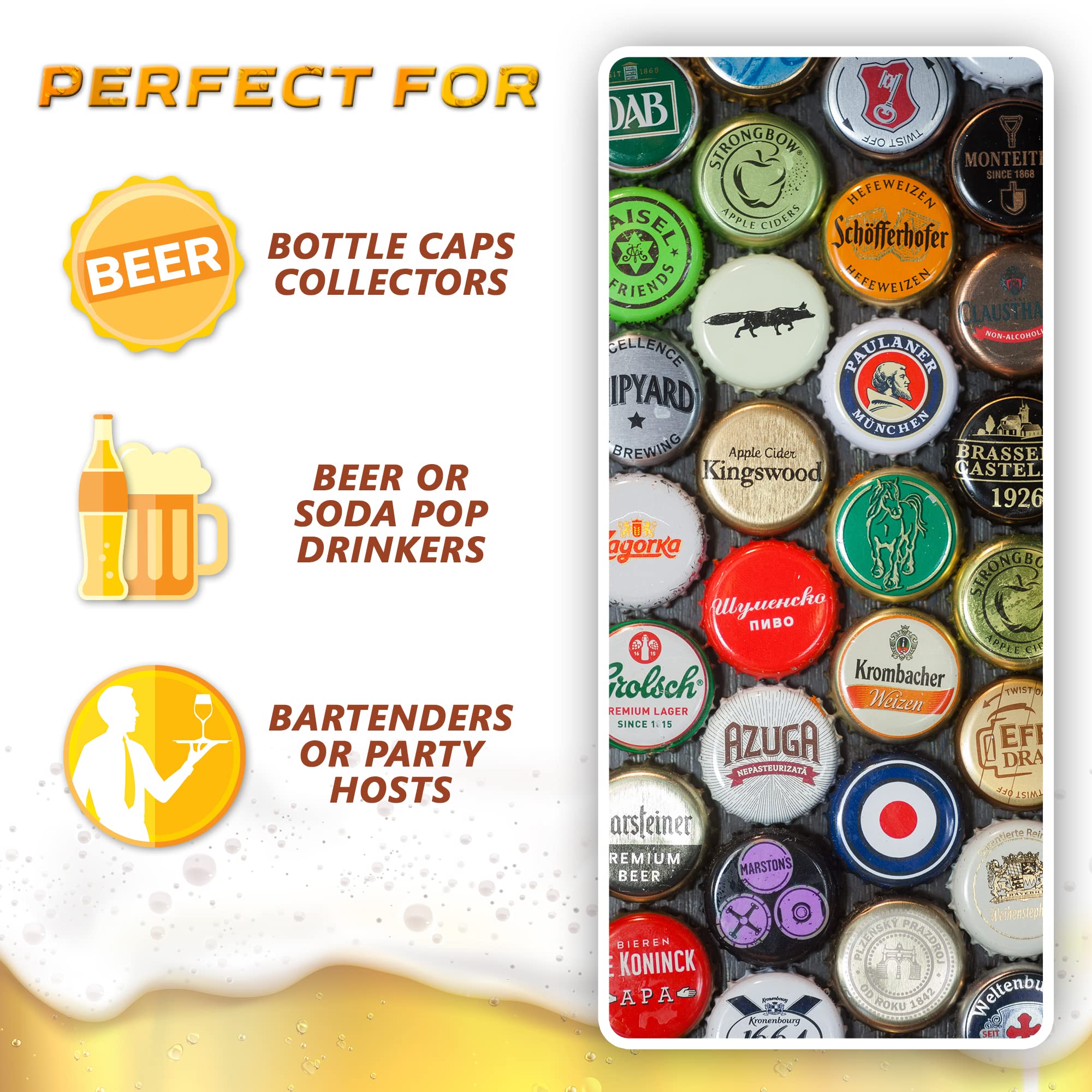 Automatic Beer Opener, Magnetic Bottle Caps Remover, Push Down - Pull Up w/No Cap Damage for Bottle Top Collectors by VinFlow5