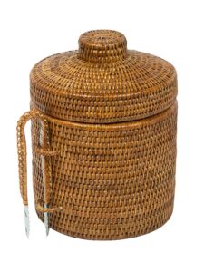 la jolla rattan ice bucket with ice tongs, honey brown