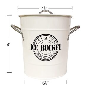 Home by Jackie Inc T586A 4L Cream White Metal Galvanized Double Walled Ice Bucket Set with Lid and Scoop