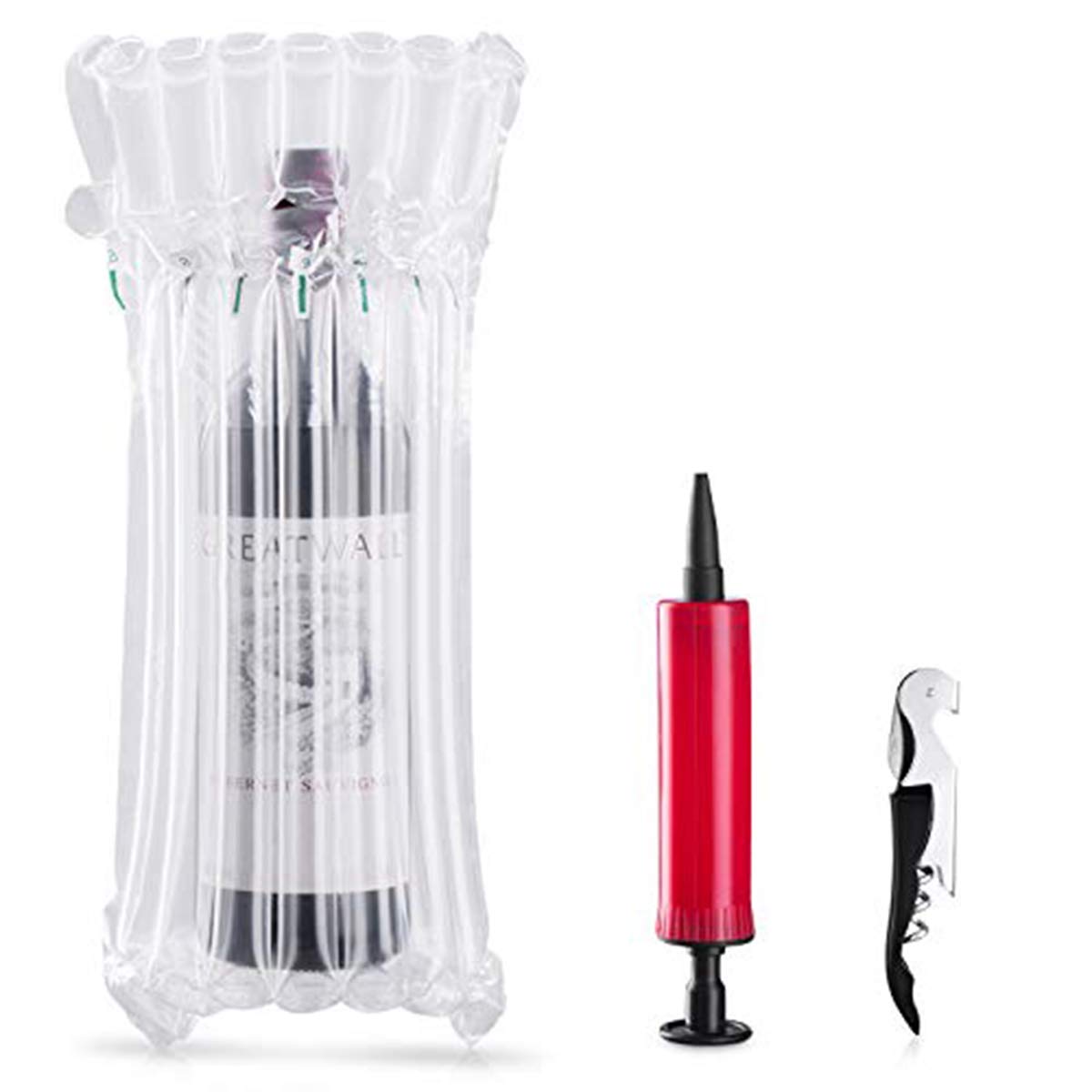 36 PCS Wine Bottle Protector Gas Column Wrap Bags Sleeves Glass Travel Transport Air filled Column Leakproof Cushioning with the Gift Air Pump and A Wine Opener