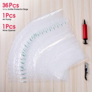 36 PCS Wine Bottle Protector Gas Column Wrap Bags Sleeves Glass Travel Transport Air filled Column Leakproof Cushioning with the Gift Air Pump and A Wine Opener