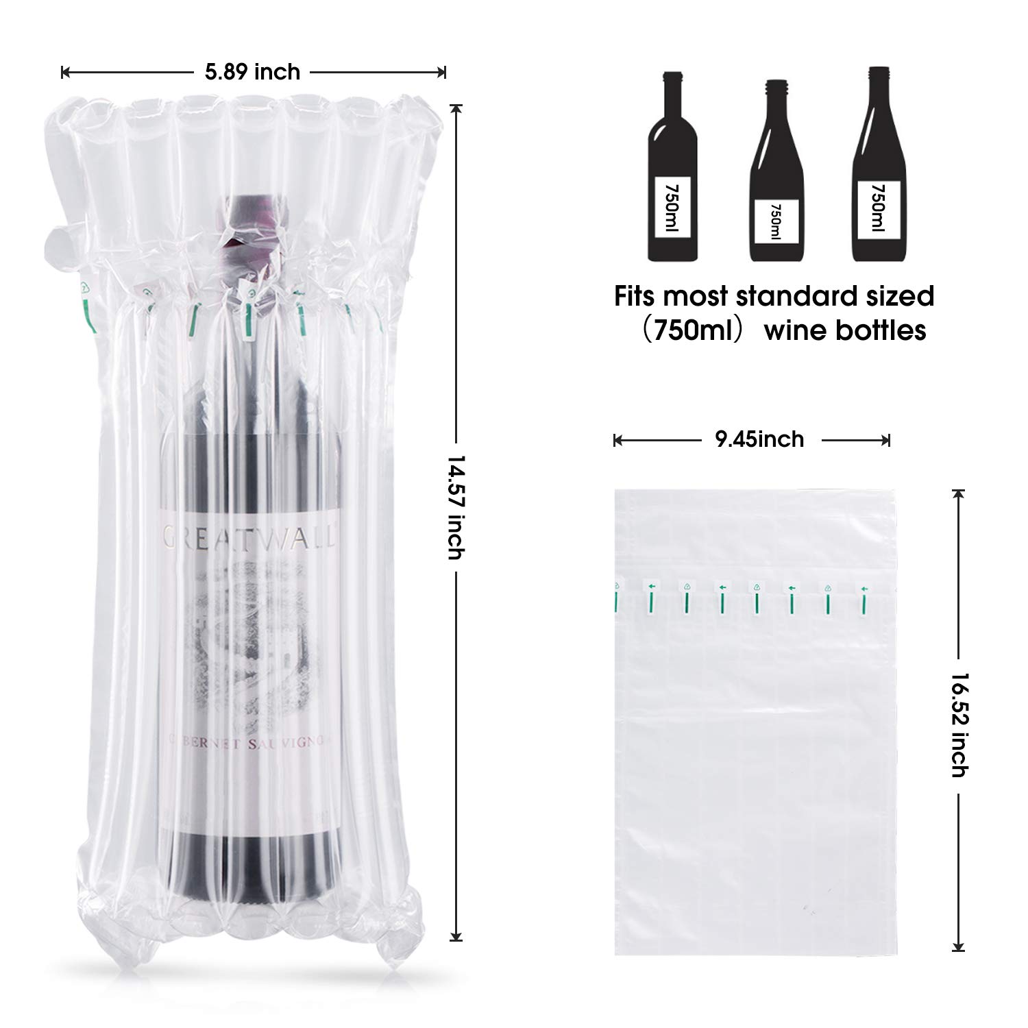 36 PCS Wine Bottle Protector Gas Column Wrap Bags Sleeves Glass Travel Transport Air filled Column Leakproof Cushioning with the Gift Air Pump and A Wine Opener