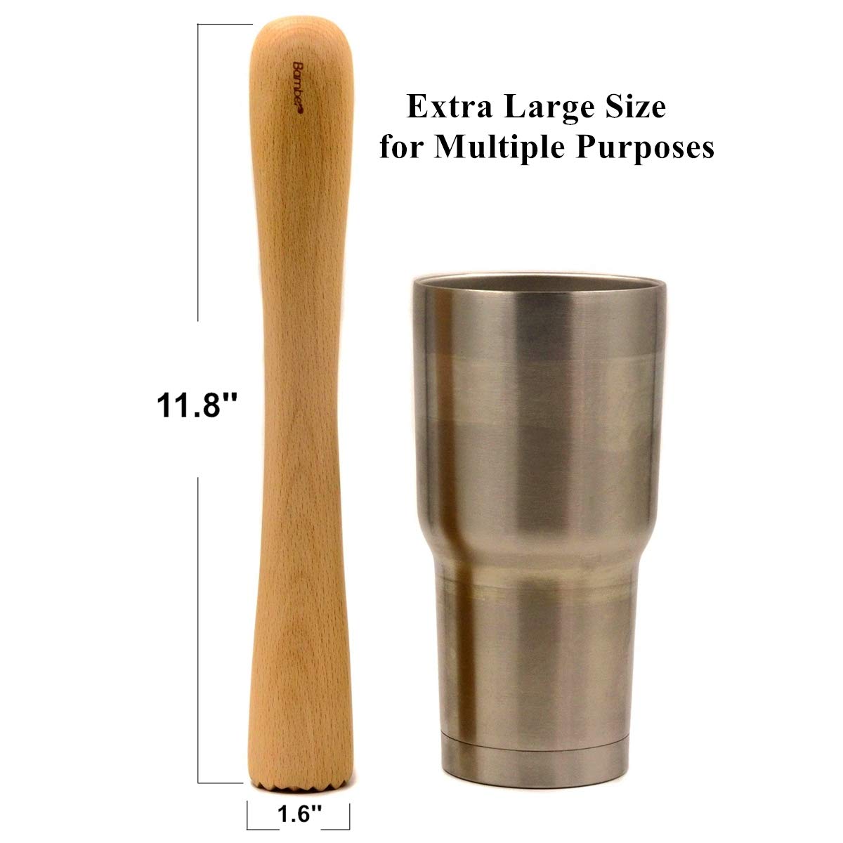 Bamber Extra Long Wood Cocktail Mojito Muddler Wooden Muddler Bar Tool, 12 x 1.6 Inches