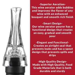 Skyway Wine Aerator Pourer Spout Premium Professional Quality - Instant Aerating No Spill Drip Spout - Enhanced Rich Finish and Improved Flavor - Fits Any Wine Bottle