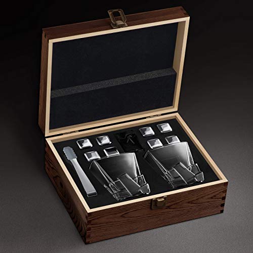 Maverton Whisky Stones and 2 Engraved Glasses for Man - Set of 8 Stones in Customized Box for Birthday - Chilling Stones for Gentleman - Personalized Whiskey Set for him - Name