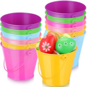 yunsailing 24 pcs metal bucket 4.1 x 4.7 inch mini easter buckets with handle small iron pail colored galvanized bucket for kids plant candy bars vase favor crafts buckets for easter party egg hunts