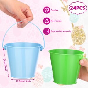 Yunsailing 24 Pcs Metal Bucket 4.1 x 4.7 Inch Mini Easter Buckets with Handle Small Iron Pail Colored Galvanized Bucket for Kids Plant Candy Bars Vase Favor Crafts Buckets for Easter Party Egg Hunts