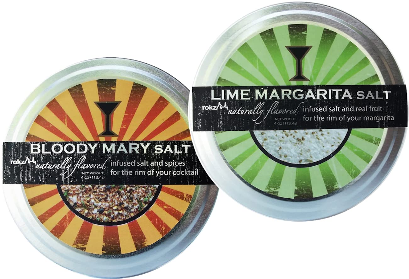 Rokz Rimming Salts Set of 2 Tins | Bloody Mary Salt and Lime Margarita Salt | One Each | Contains 2, 4 Ounce Tins, 8 Ounces Total.