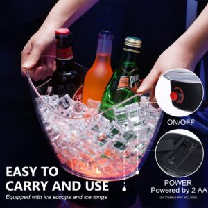 6 Pcs LED Ice Bucket Bulk with Scoop and Tongs 4L LED Light Ice Bucket 7 Color Changing Ice Bucket Clear Acrylic Champagne Beer Wine Beverage Cooler Bucket for Party Bar Club KTV Restaurant Home