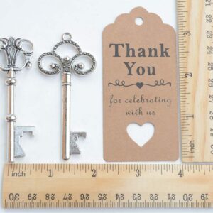 50 Pcs Silver Skeleton Key Beer Bottle Opener With 100 Pcs Thank You Card and 98 Feet Hemp Rope for Wedding Party Favors (50pcs Silver)