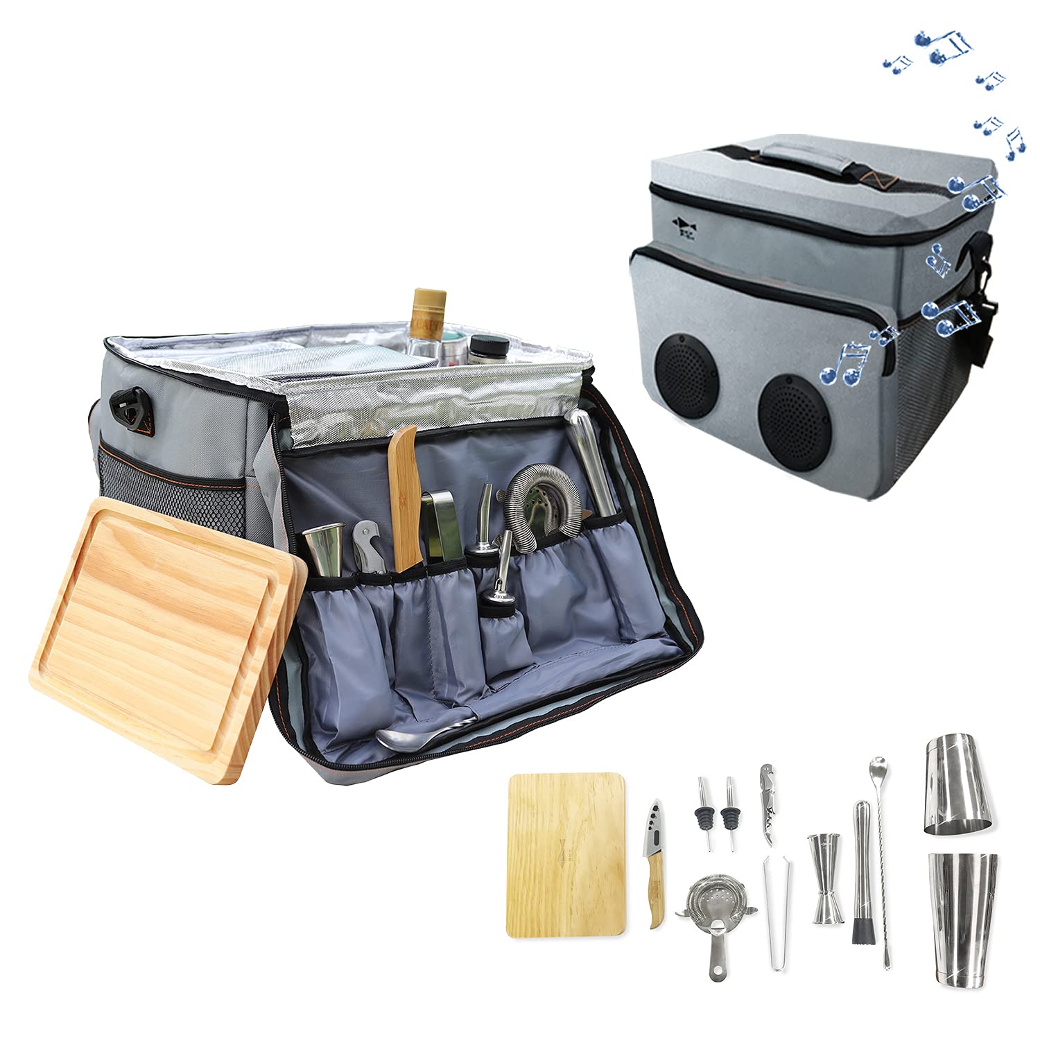 Outdoor Cocktail Travel Set,SKY FISH 13 -Pieces Bartender Kit Including Bar Tools and Insulated Bag for Travel, Camping and Picnic