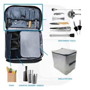 Outdoor Cocktail Travel Set,SKY FISH 13 -Pieces Bartender Kit Including Bar Tools and Insulated Bag for Travel, Camping and Picnic