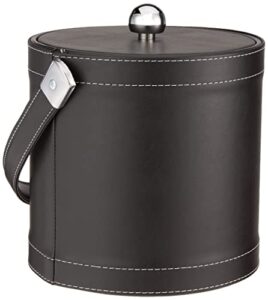 kraftware ice bucket with stitched handle, fabric lid and chrome astro ball knob, black - 3 quart