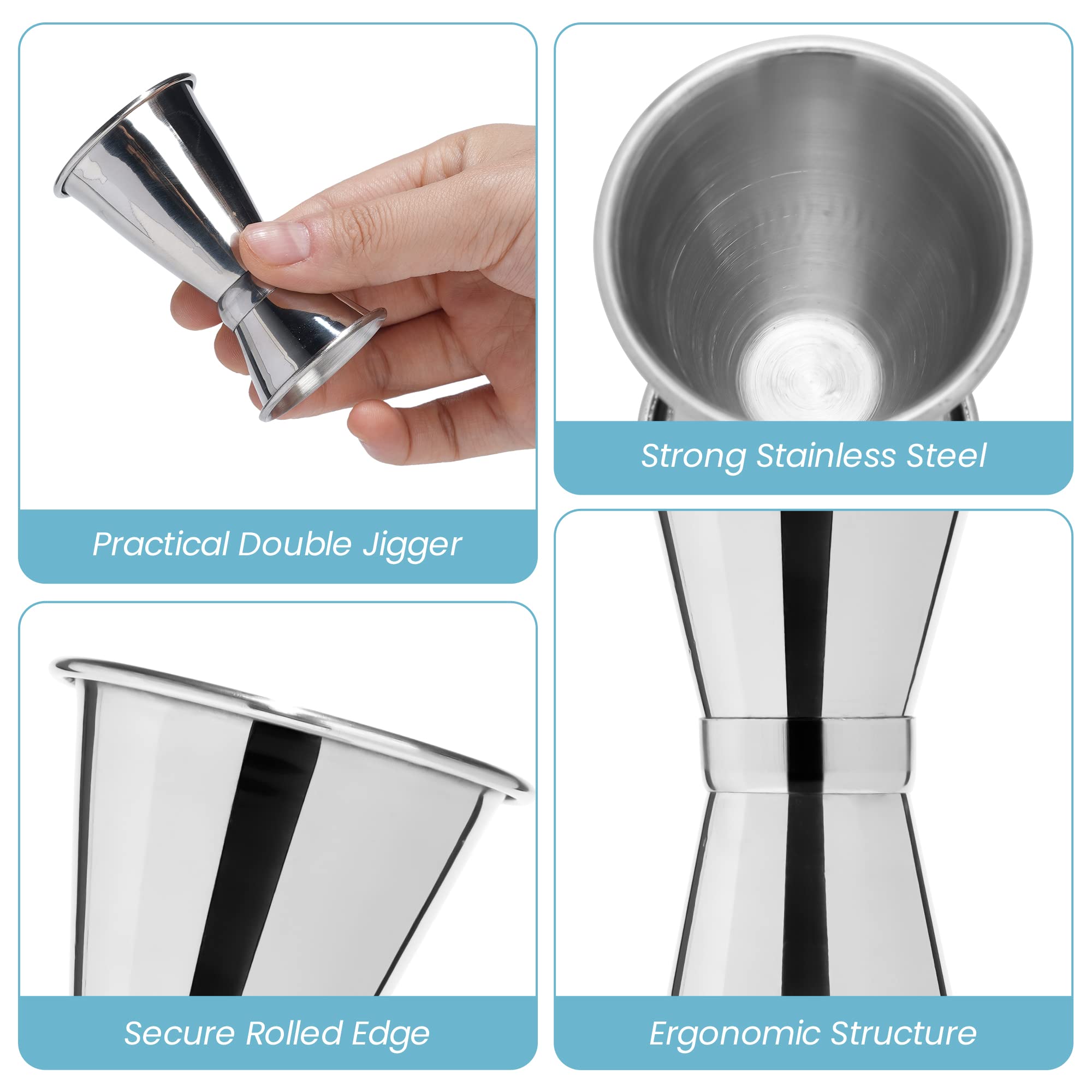 WSERE Cocktail Jigger, Set of 3 Stainless Steel Double Jiggers Bar Jigger Set, 1 & 2 oz - 3/4 & 1 1/2 oz - 1/2 & 1 Oz Double Sided Silver Jigger