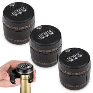 wine stoppers for wine bottles -3pcs combination lock plastic wine stopper liquor bottle cap reusable wine corks with password code lock - 26mm to 28mm black vacuum bottle caps wine bottles tops